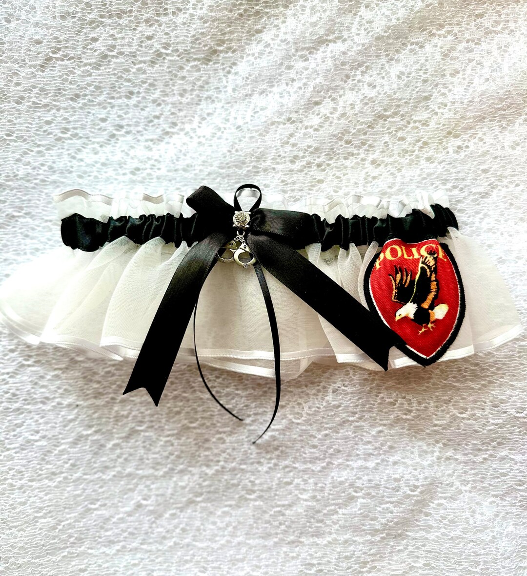 Black and White POLICE Bridal or Prom Garter, Garters. - Etsy
