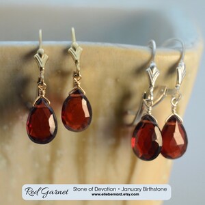 Red Garnet Drop Earrings in 14k Gold Fill or 925 Sterling Silver, Hand ...