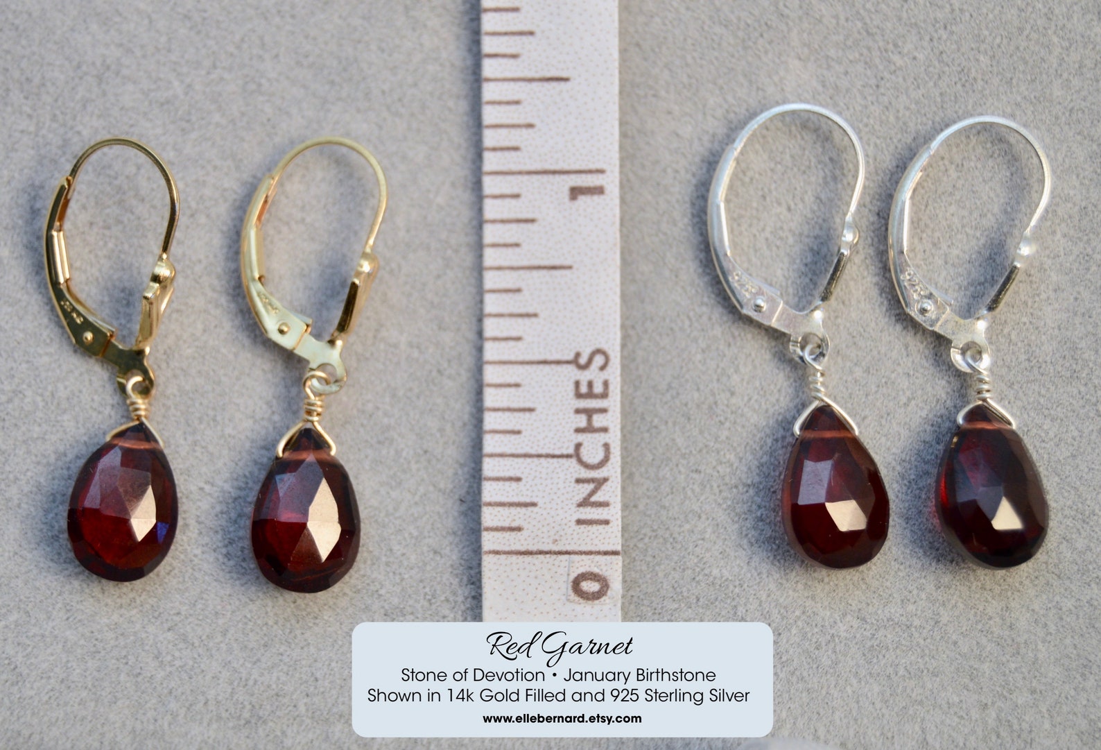 Red Garnet Drop Earrings in 14k Gold Fill or 925 Sterling Silver, Hand ...