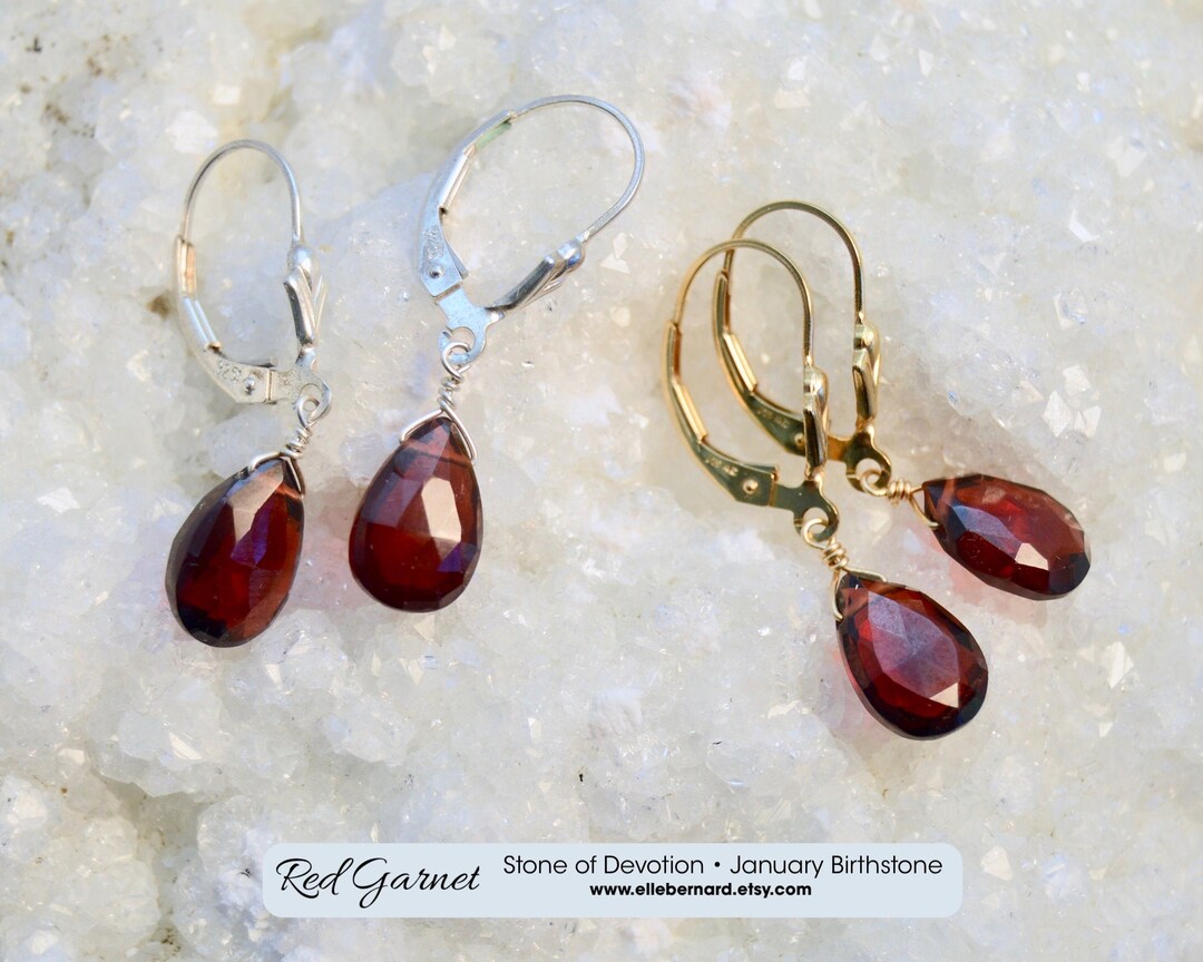 Red Garnet Drop Earrings in 14k Gold Fill or 925 Sterling Silver, Hand ...