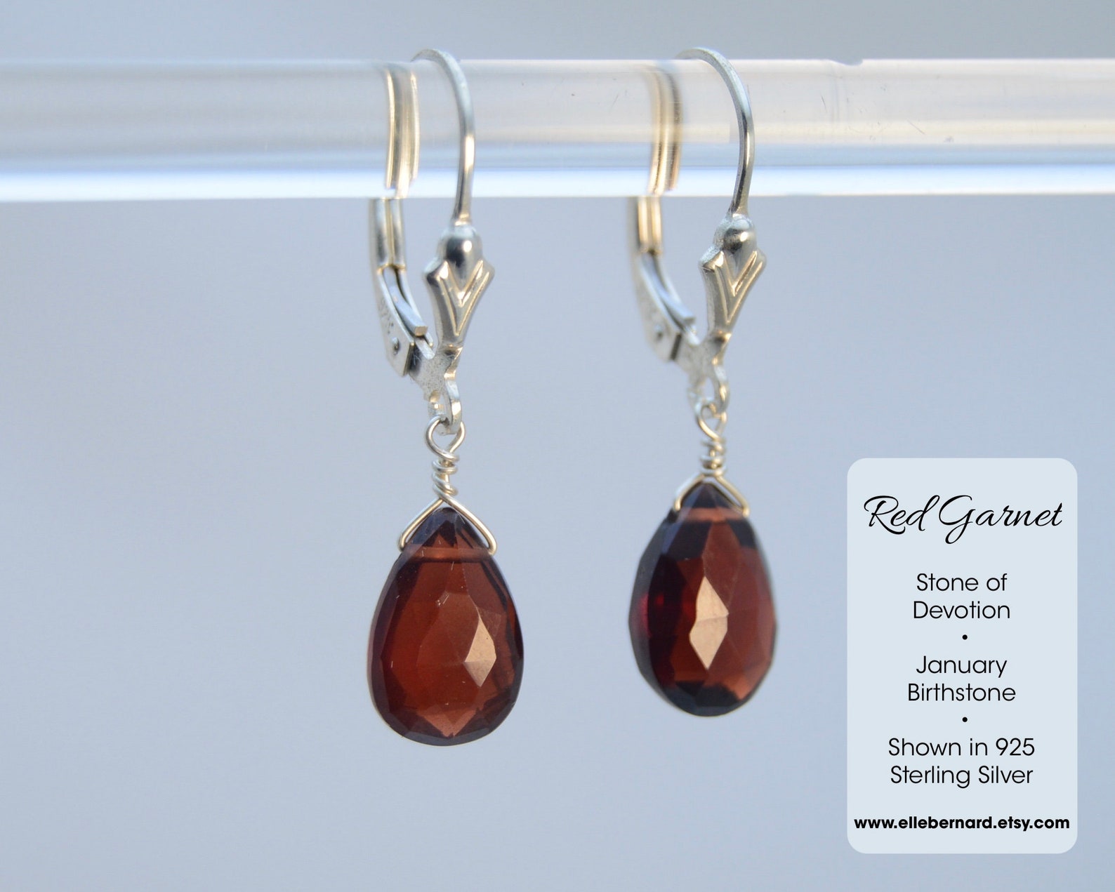Red Garnet Drop Earrings in 14k Gold Fill or 925 Sterling Silver, Hand ...