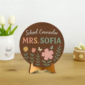 Floral School Counselor Door Sign, Custom Name Office Decor, Peaceful ...