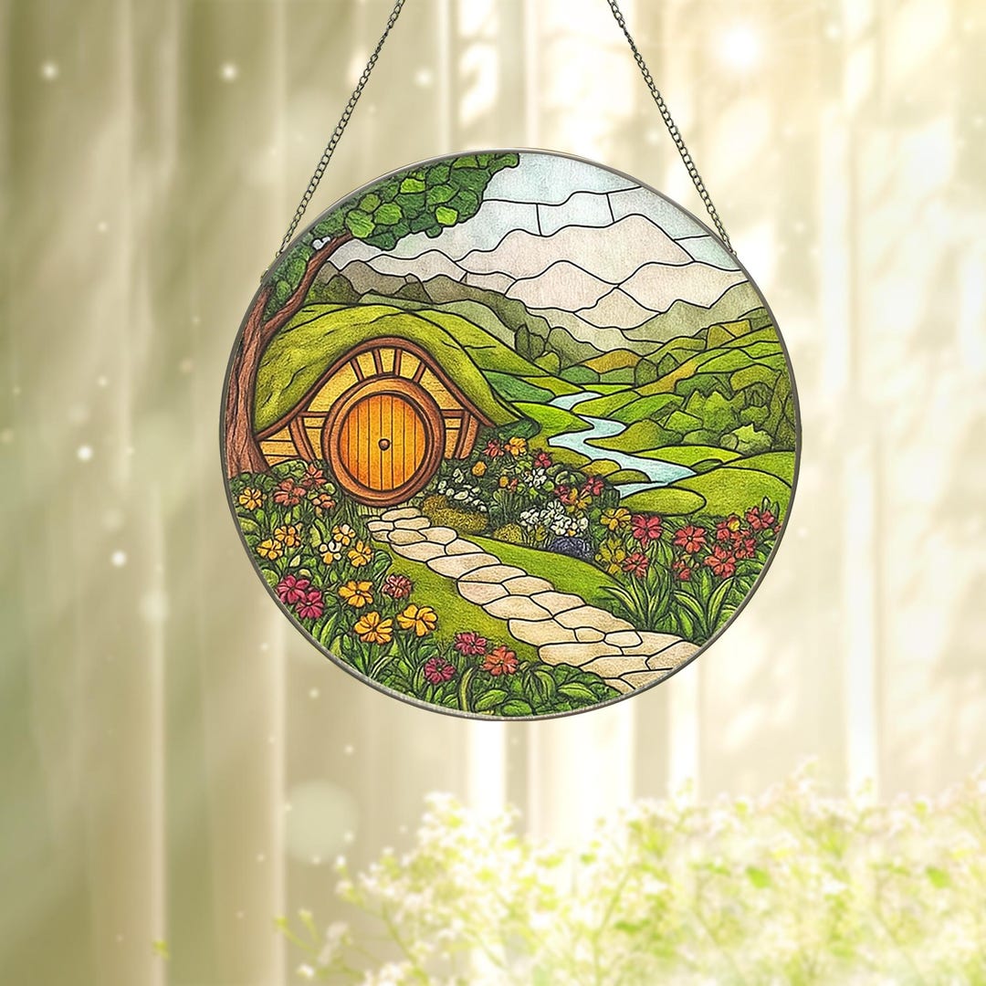 Hobbit House Stained Glass Suncatcher – Fantasy Garden Scene - Etsy