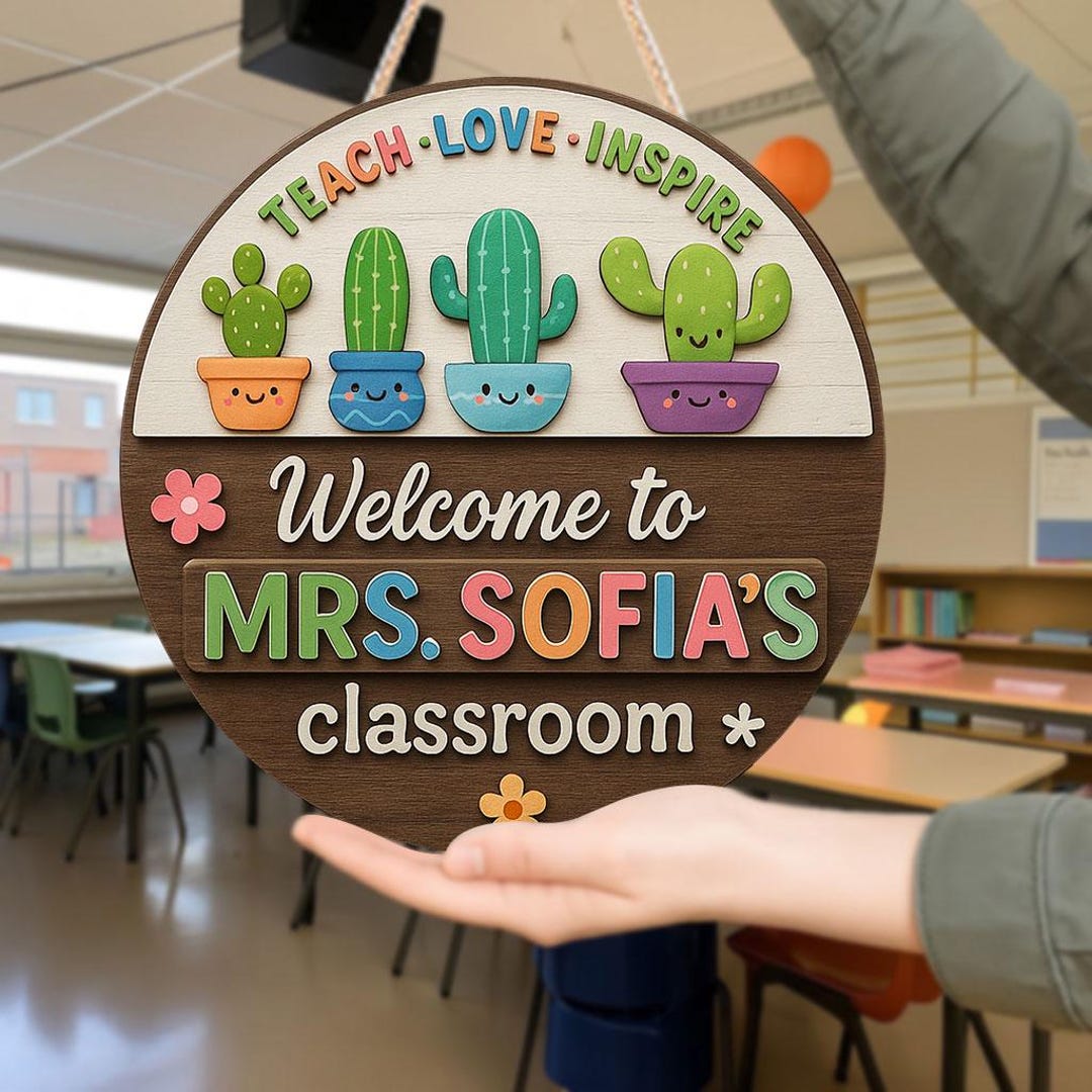 Personalized Classroom Door Hanger, Adorable Cactus Design, Gift for ...