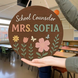 Floral School Counselor Door Sign, Custom Name Office Decor, Peaceful ...