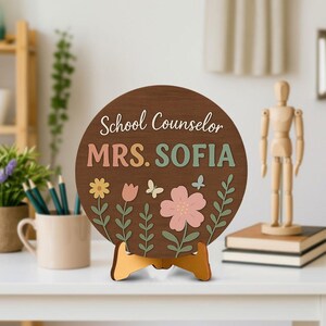 Floral School Counselor Door Sign, Custom Name Office Decor, Peaceful ...
