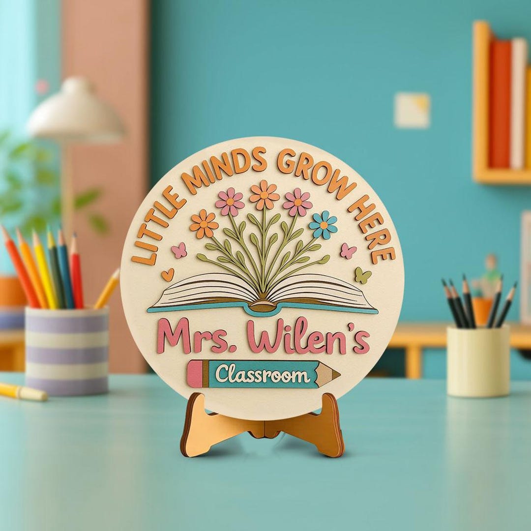Little Minds Grow Here Sign, Classroom Door Decor, Personalized Teacher ...
