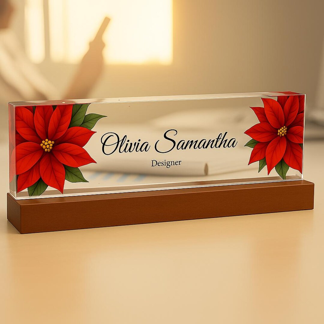 Desk Name Plate, Flower Name Plate, Acrylic Name Plate, Personalized ...