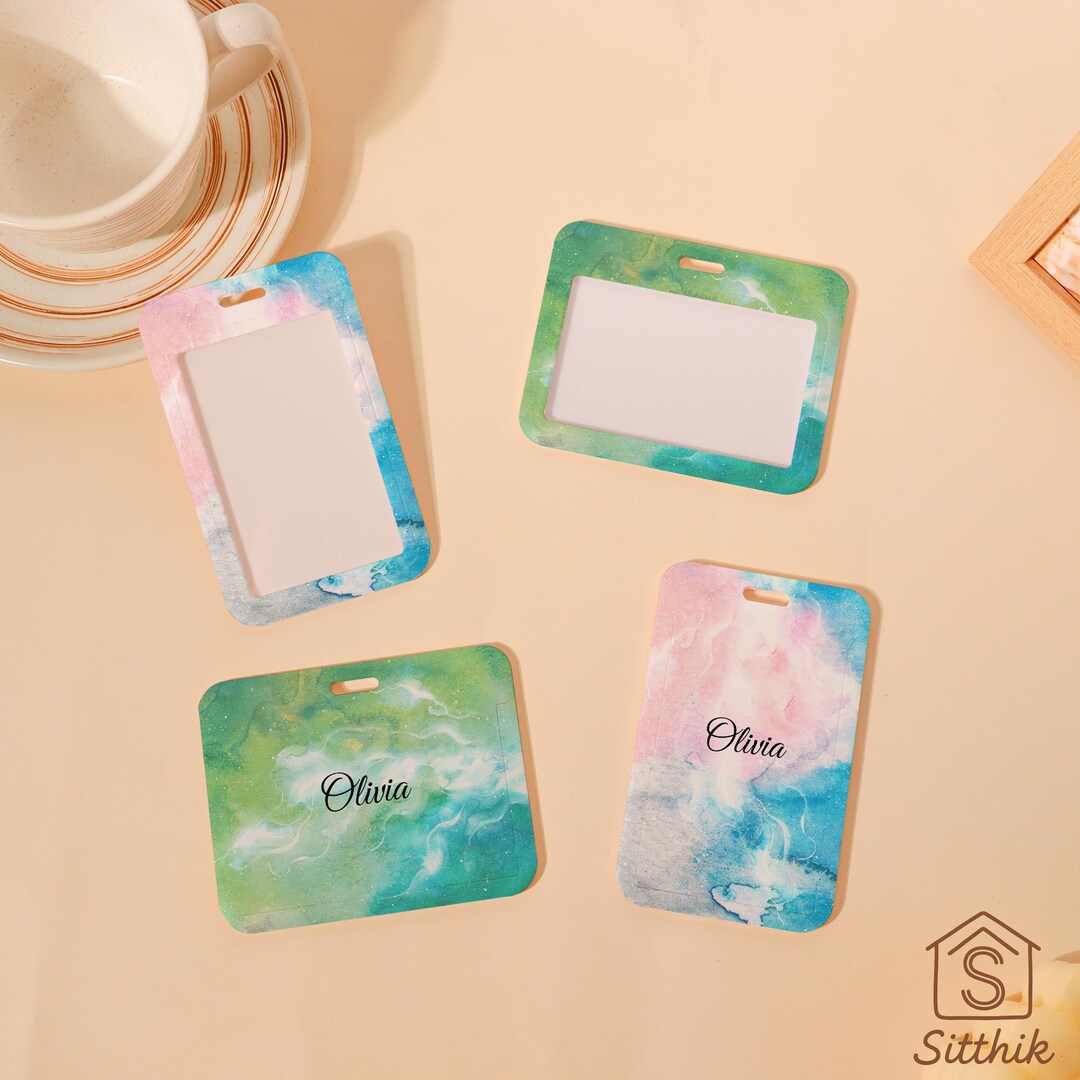 Customized Hard ID Card Holder With Slide Closure,watercolor Swirl ...