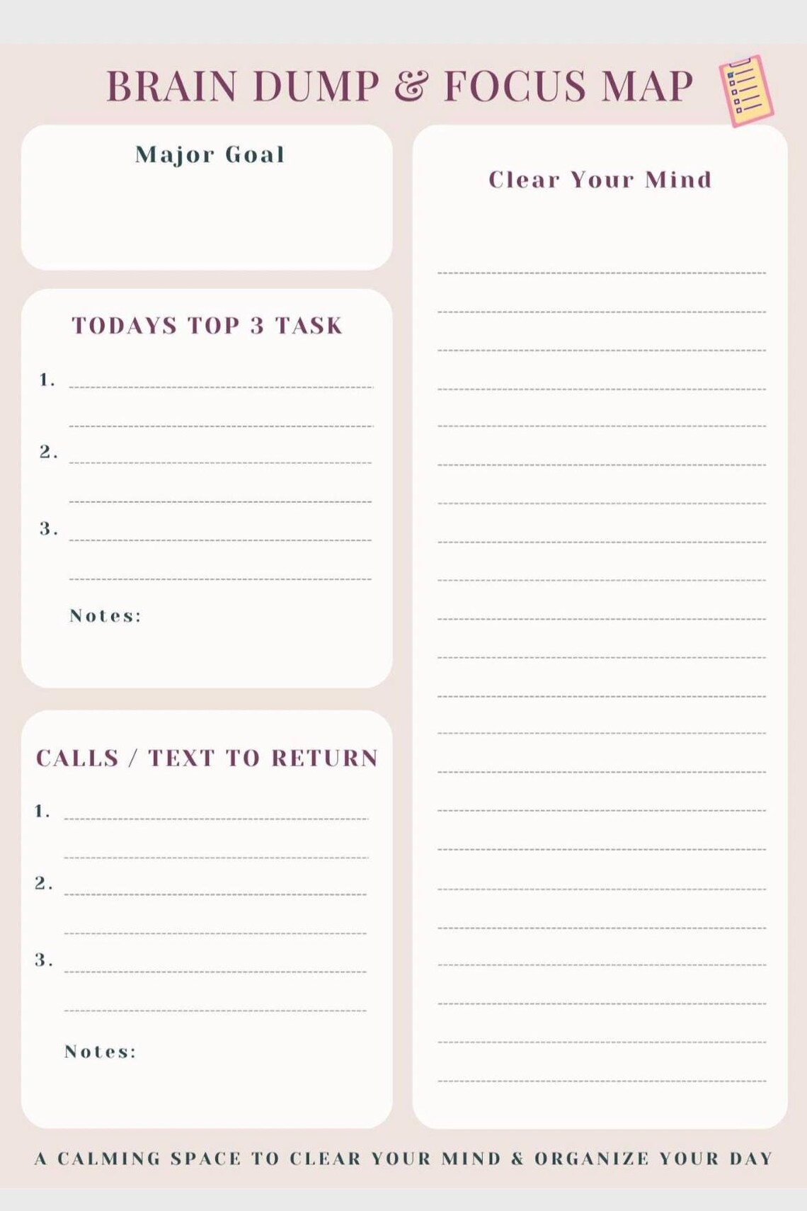 Brain Dump Focus Map | ADHD Planner Page (digital Download) - Etsy