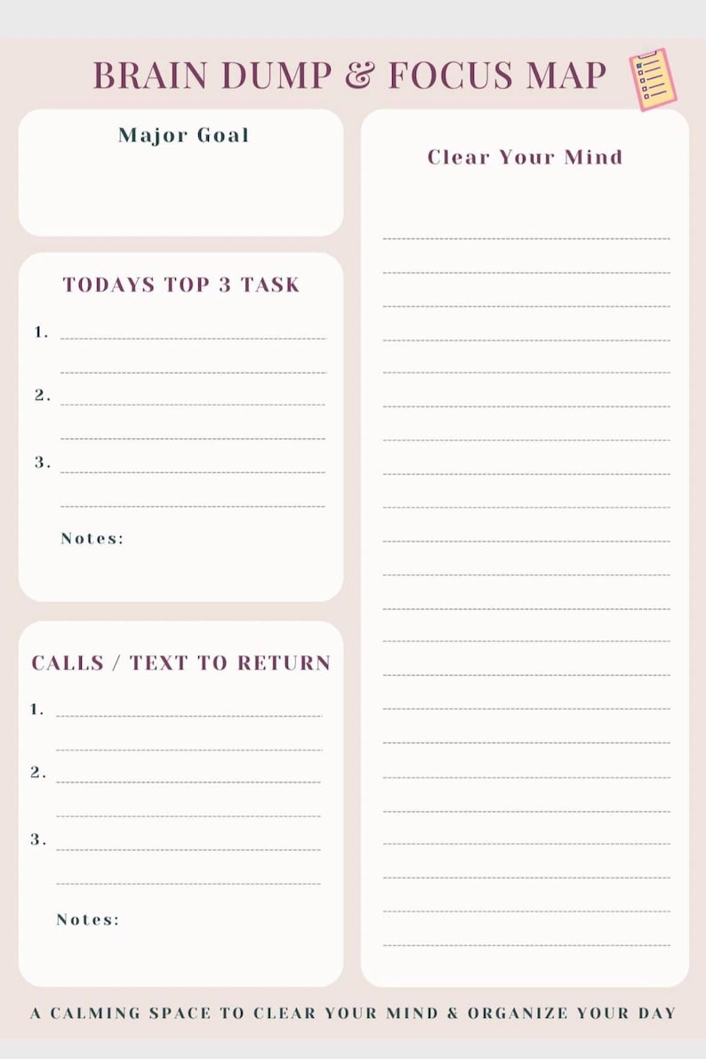 Brain Dump Focus Map | ADHD Planner Page (digital Download) - Etsy