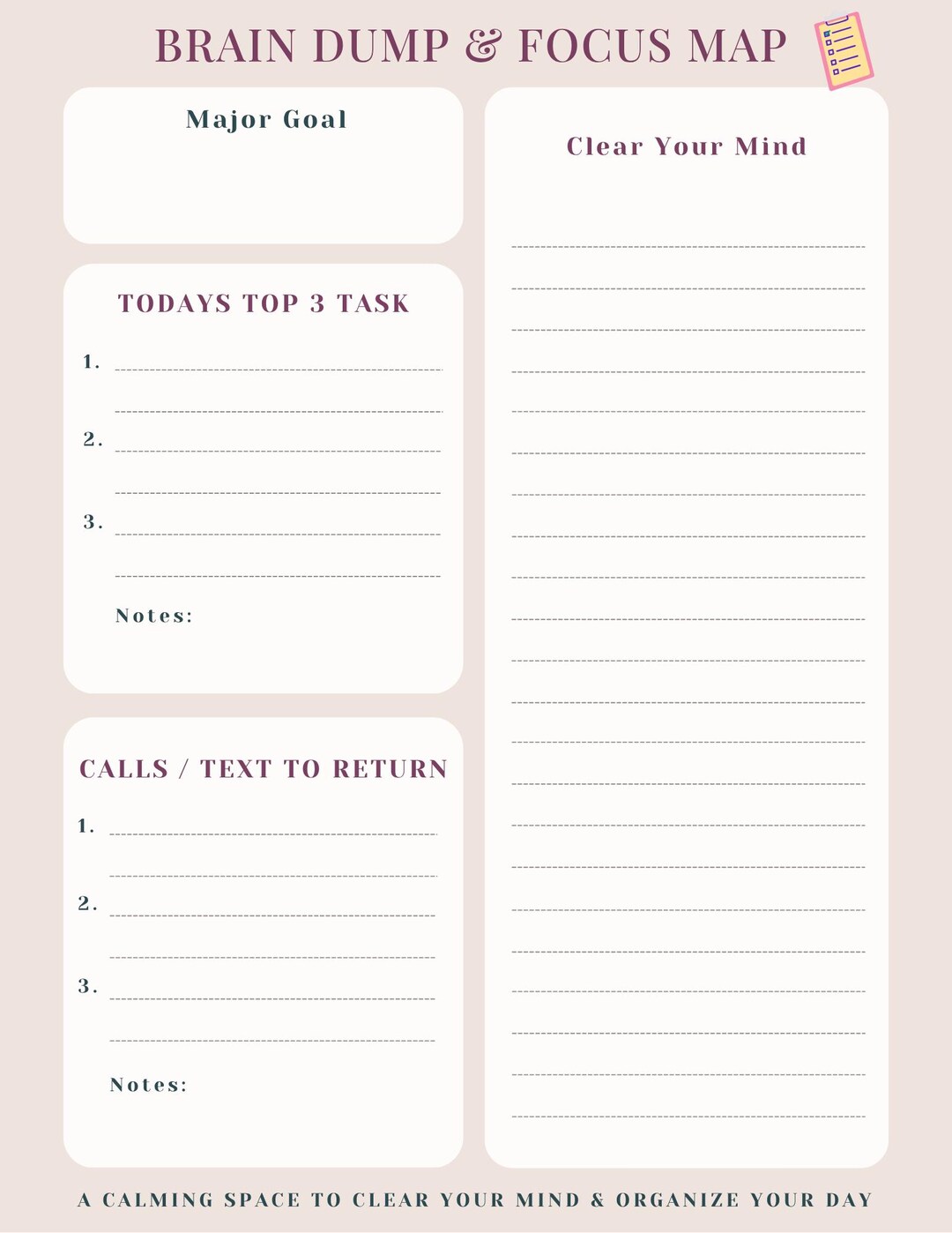 Brain Dump Focus Map | ADHD Planner Page (digital Download) - Etsy