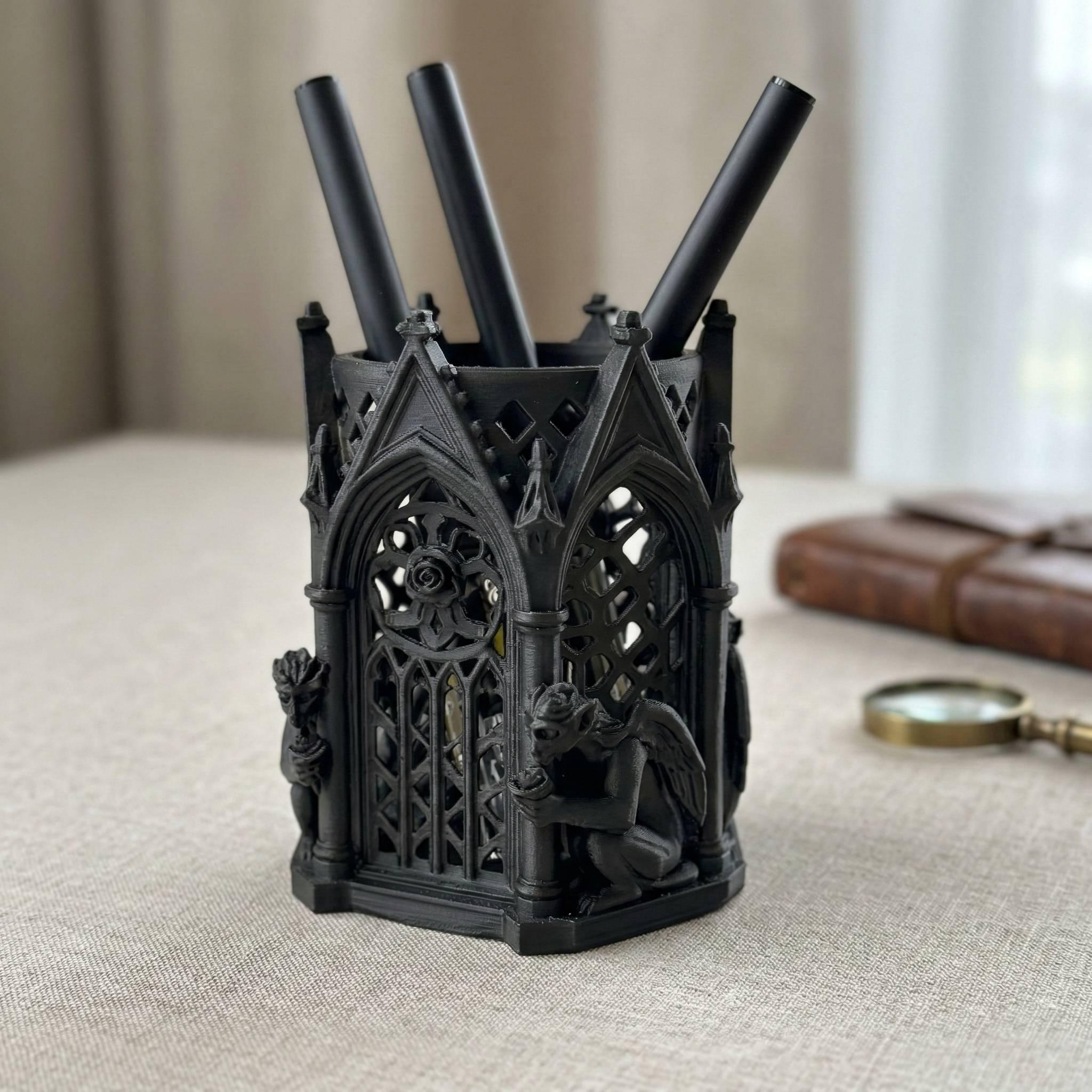 Gothic Gargoyle Pencil Holder, Dark Academia Cathedral Desk Decor, 3D ...