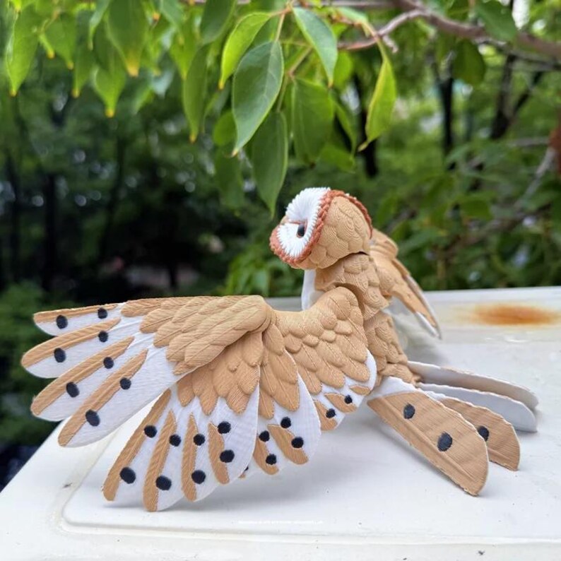 Barn Owl Articulated Figurine – 3D Printed Poseable Bird Desk Decor ...