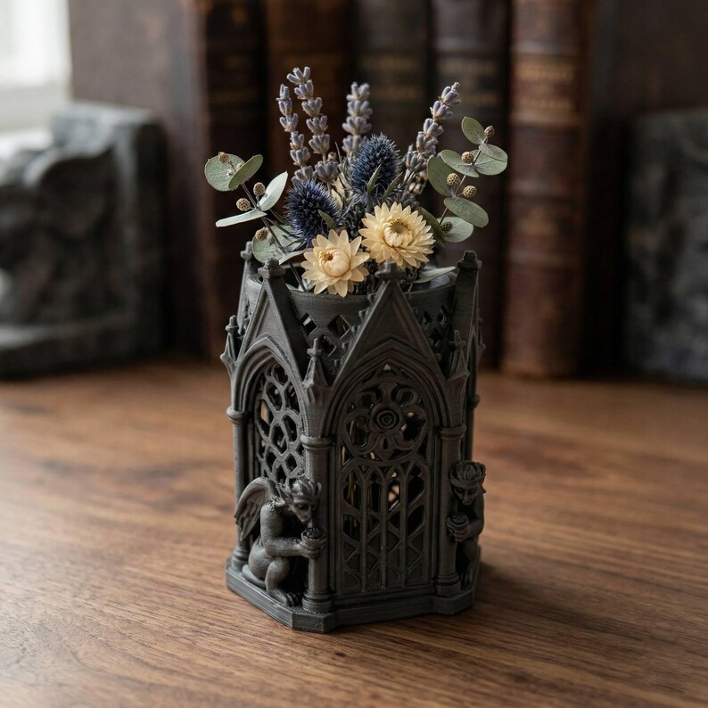 Gothic Gargoyle Pencil Holder, Dark Academia Cathedral Desk Decor, 3D ...