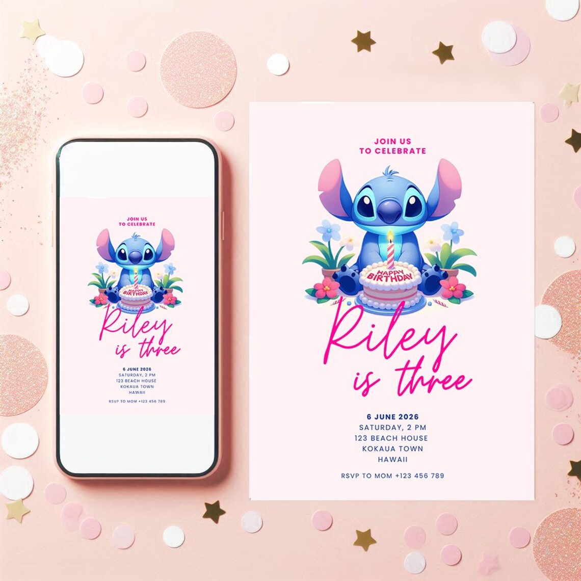 Stitch Birthday Invitation: Editable Canva Template (digital Download ...
