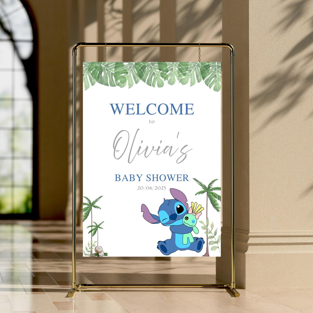 Stitch Themed Baby Shower Welcome Sign | Entrance Plaque | Event Decor ...