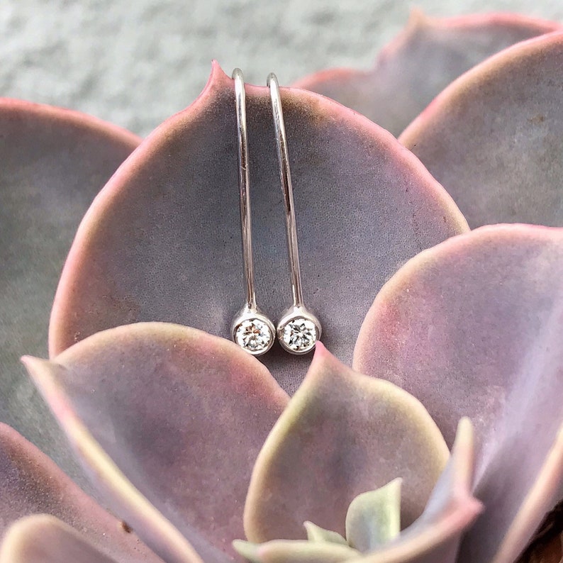 Diamond Drop Earring Diamond Bar Earring Rose Gold Earring | Etsy