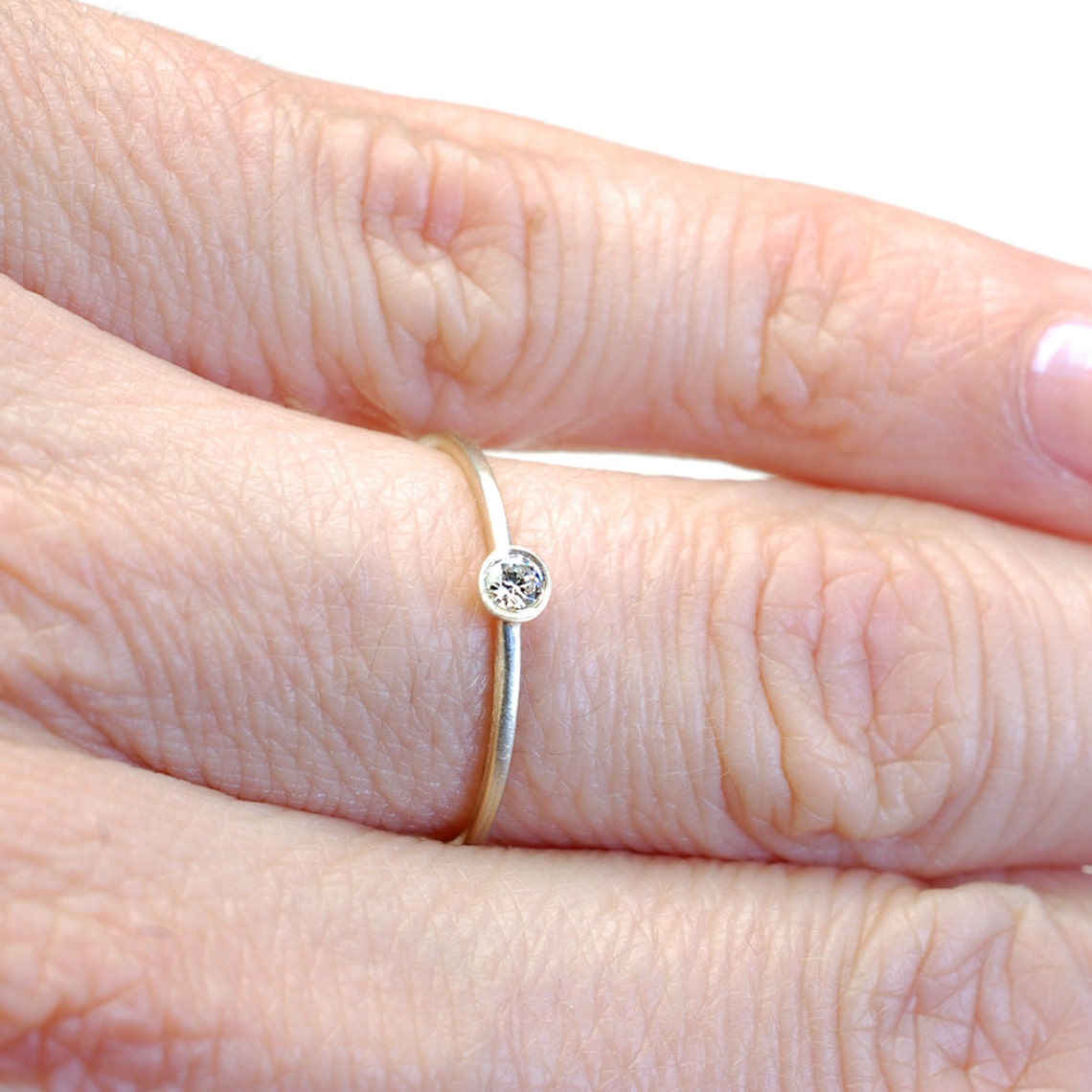 Small Diamond Ring with Slim Gold Band Best Friend Rings by | Etsy