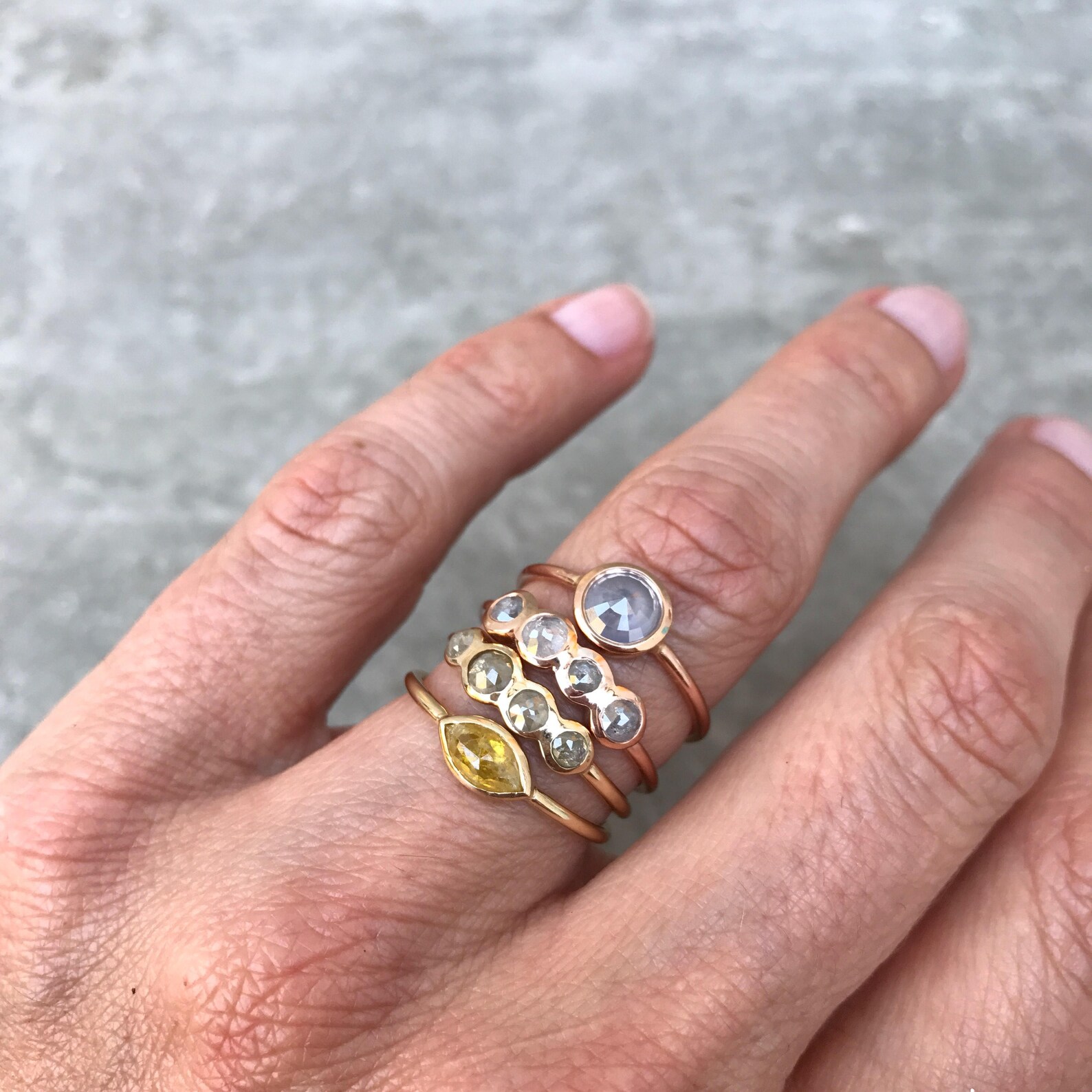 Rose Cut Diamond Ring Rustic Diamond Engagement Ring Grey | Etsy