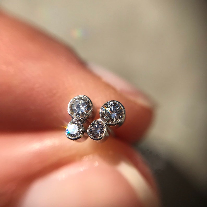 Tiny Diamond Earrings Small Diamond Studs Gold Diamond | Etsy