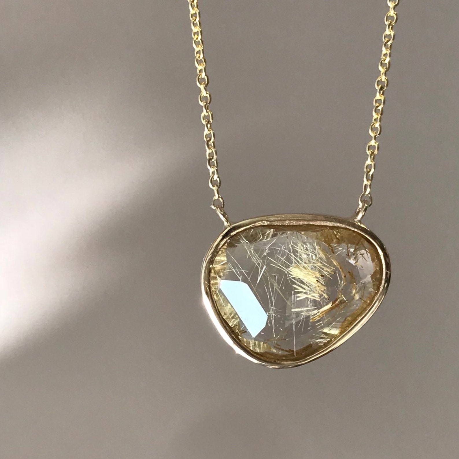 Rose Cut Rutilated Quartz Necklace in 14k Gold by NIXIN | Etsy