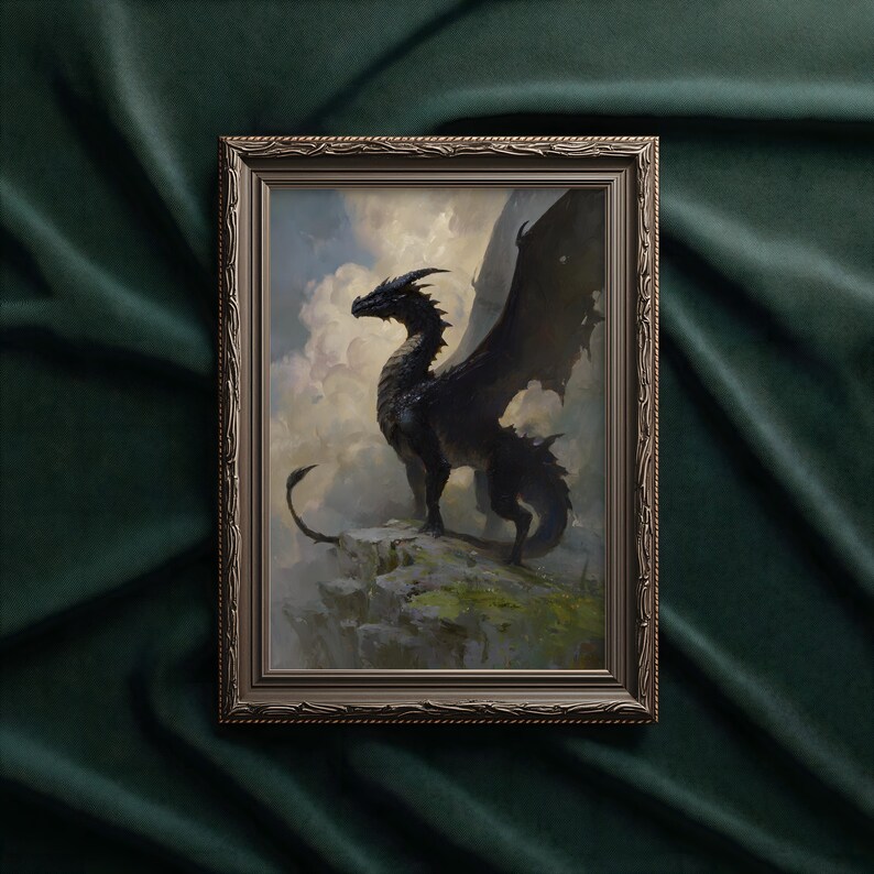Misty Dragon Painting: Fantasy Art Print, Gothic Dragoncore Poster - Etsy