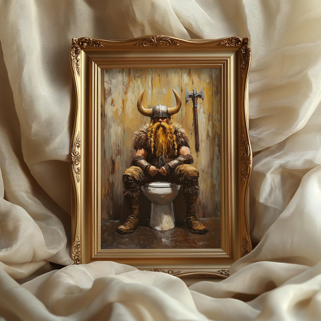 Funny Viking on Toilet Art Print, Nordic Bathroom Humor - Etsy