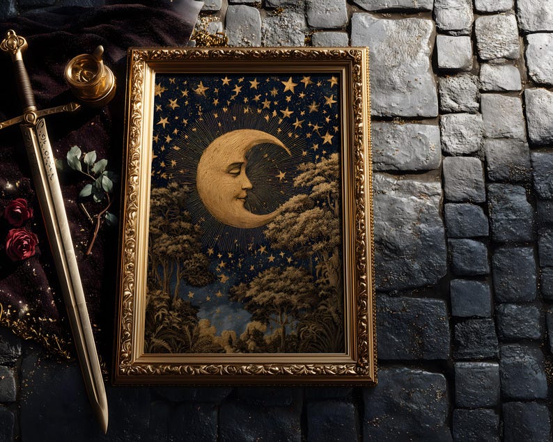 Celestial Moon Stars Art Print: Vintage Witch Wall Decor - Etsy