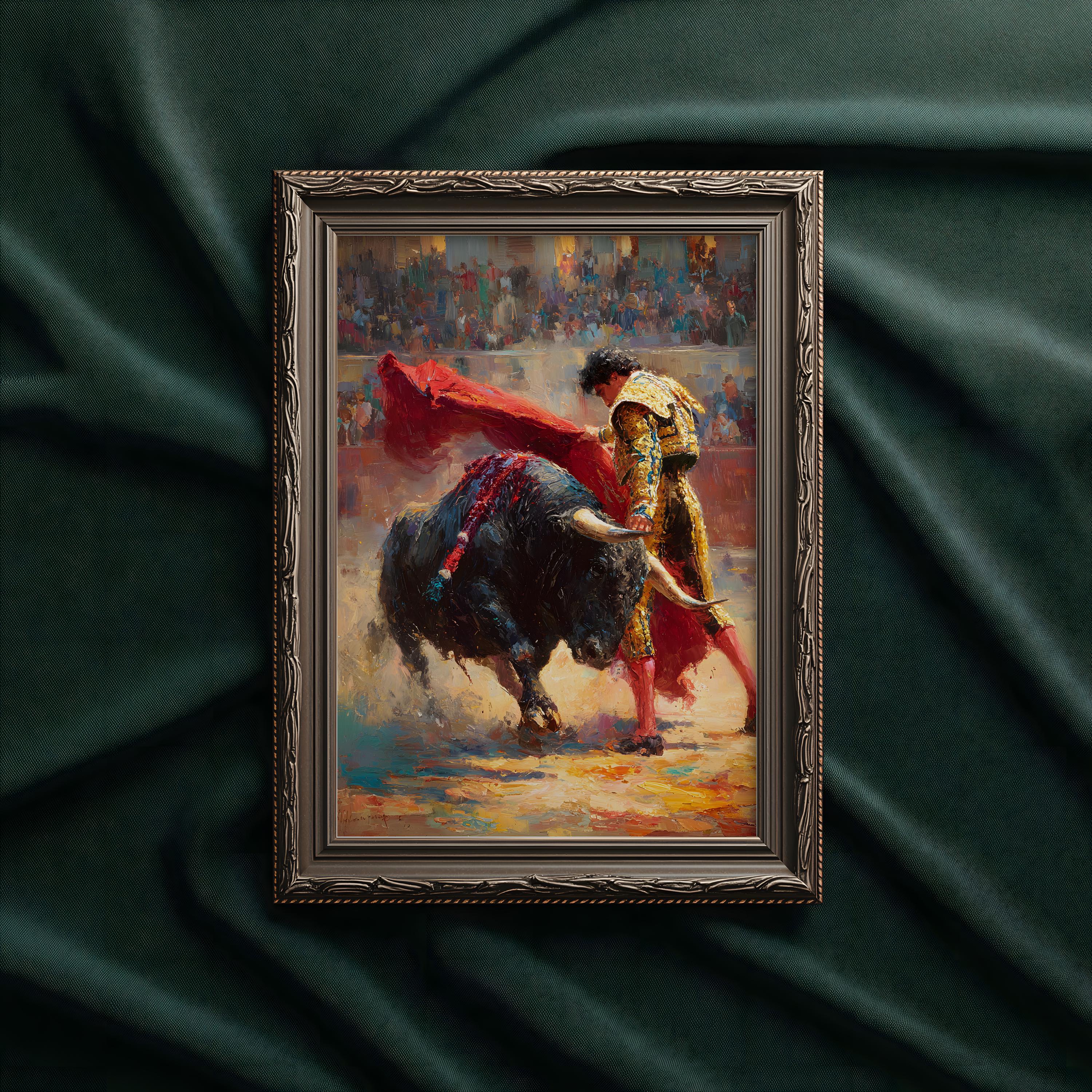 Matador Poster: Spanish Bullfight Illustration, Vibrant Arena Painting ...