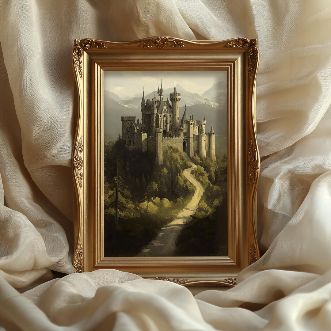 Medieval Castle Poster, Castle Oil Painting, Fantasy Landscape ...