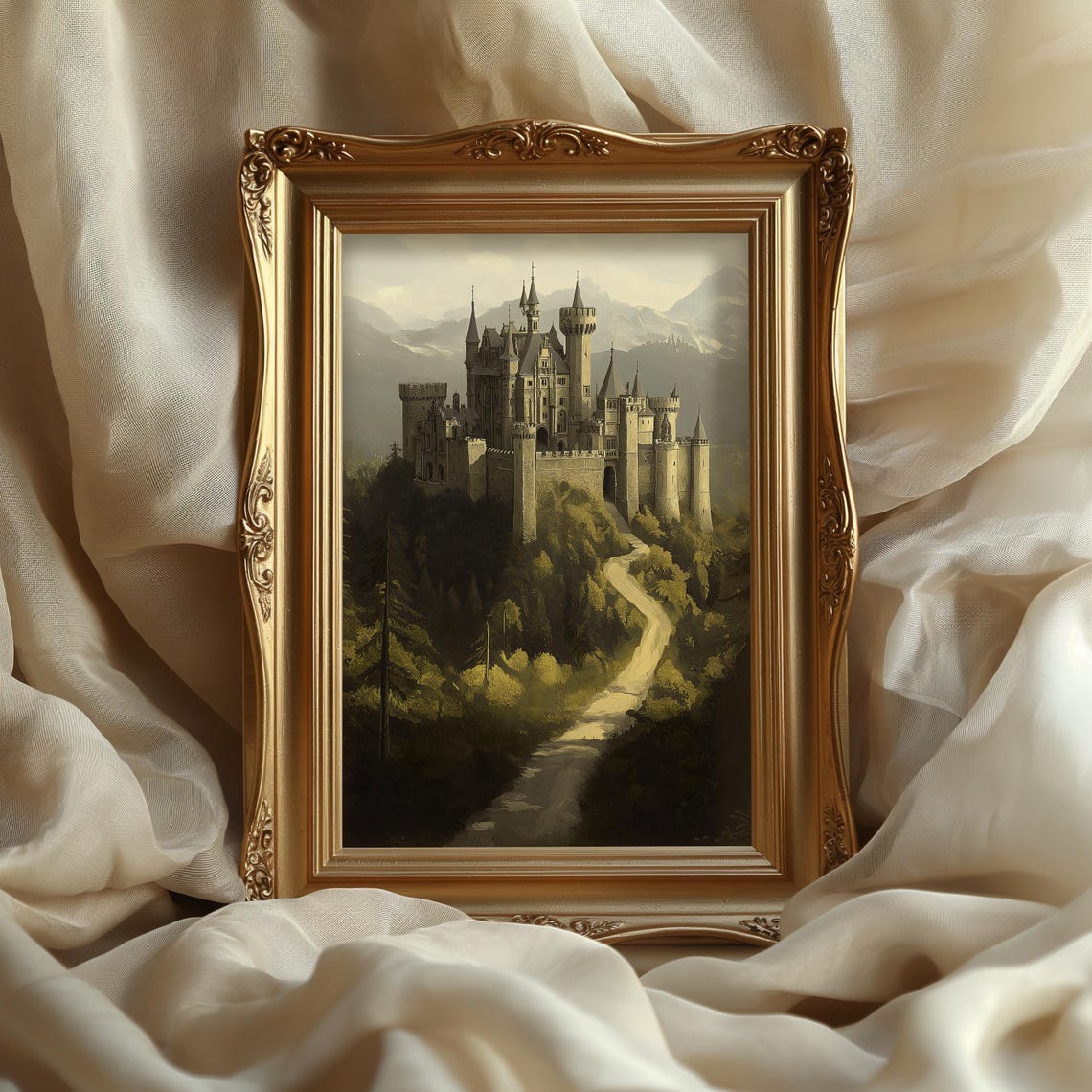 Medieval Castle Poster, Castle Oil Painting, Fantasy Landscape ...