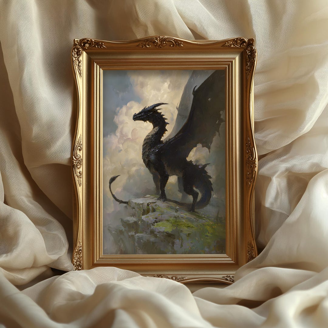 Misty Dragon Painting: Fantasy Art Print, Gothic Dragoncore Poster - Etsy