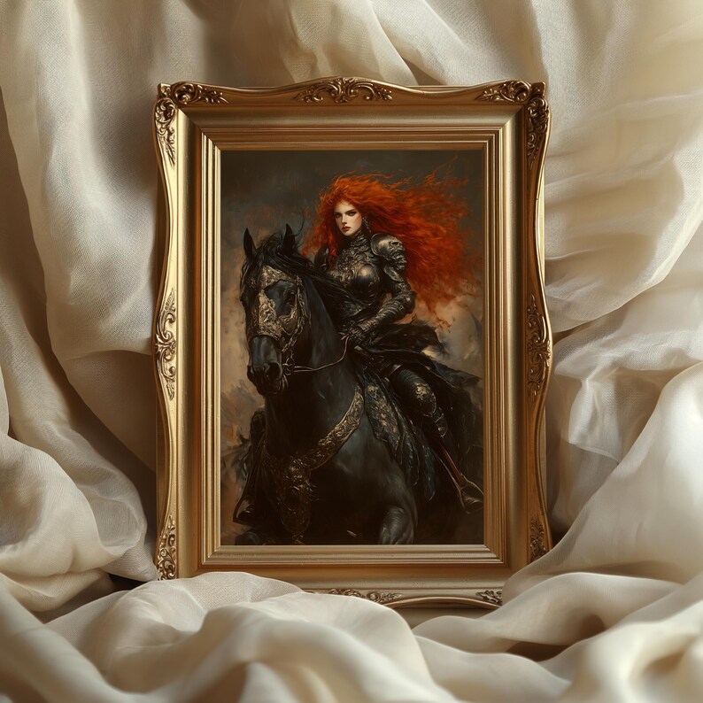 Merida Lady Knight Poster: Black Horse Illustration, Fantasy Medieval ...