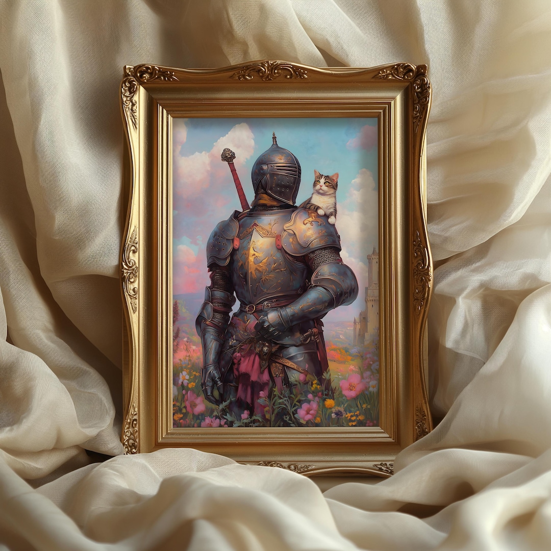 Medieval Knight With Cat Poster: Fantasy Wall Art, Cat Lover Decor - Etsy