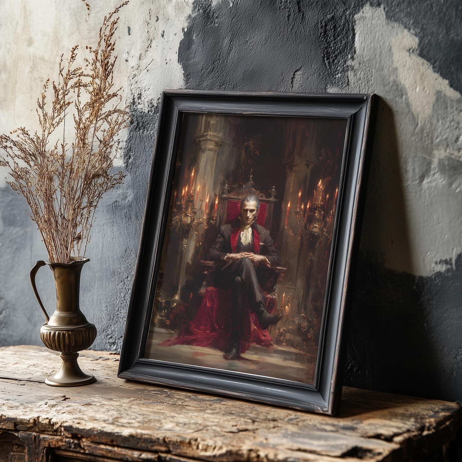 Dracula Print: Dark Fantasy Vampire Illustration, Gothic Castle Wall ...