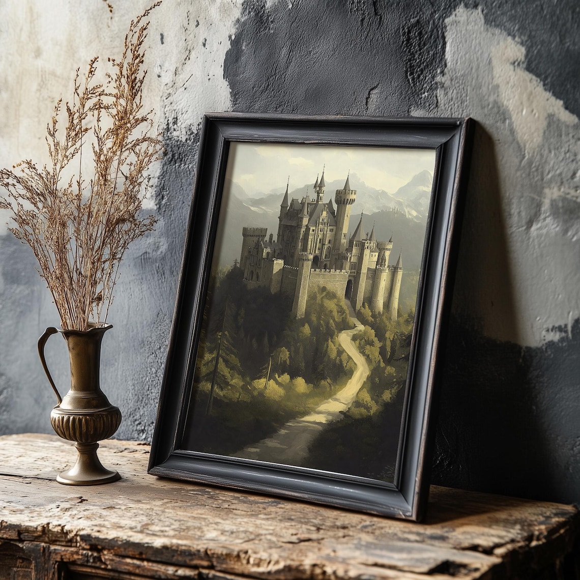 Medieval Castle Poster, Castle Oil Painting, Fantasy Landscape ...