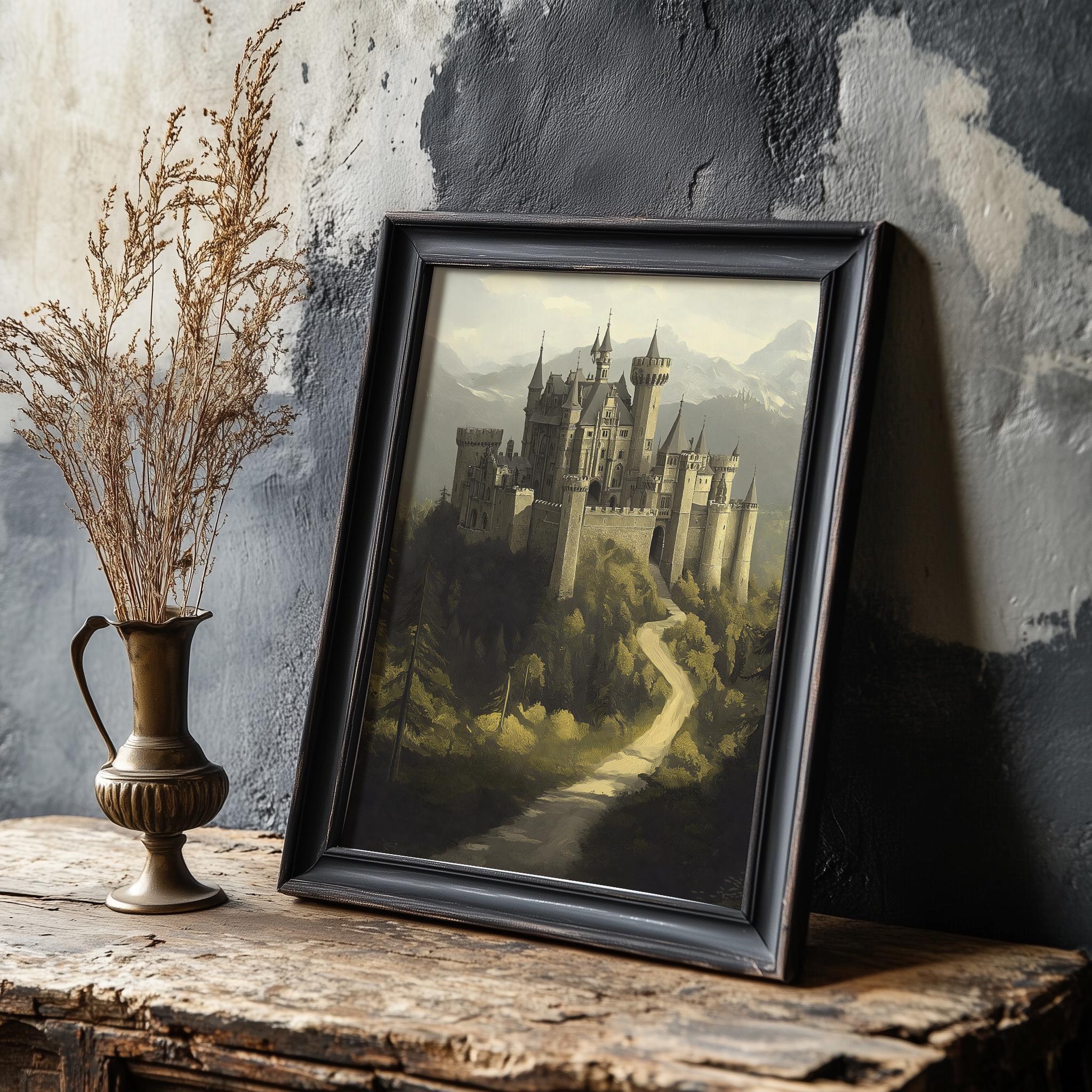 Medieval Castle Poster, Castle Oil Painting, Fantasy Landscape ...