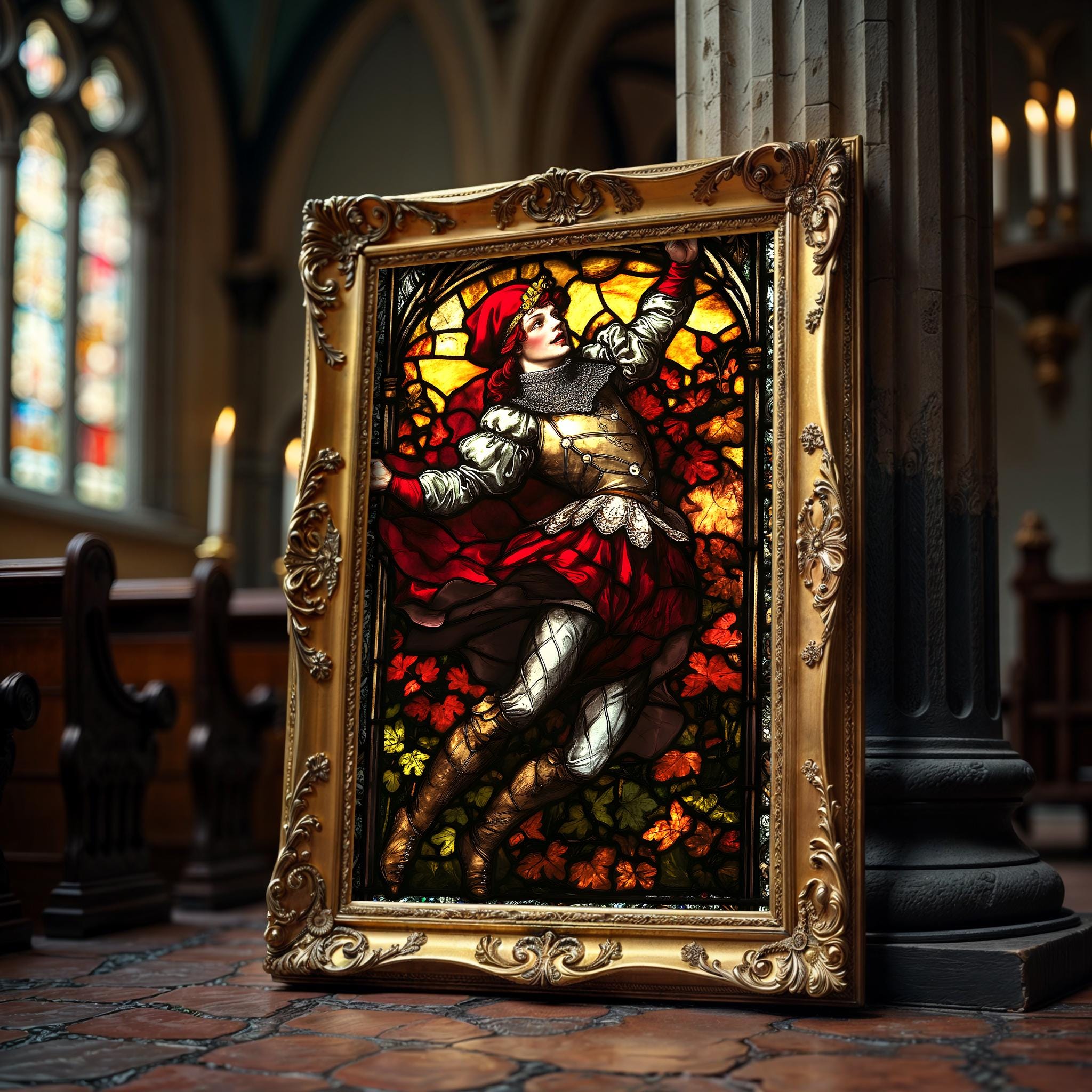 Medieval Jester Poster, Stained Glass Art, Fantasy Wall Decor ...