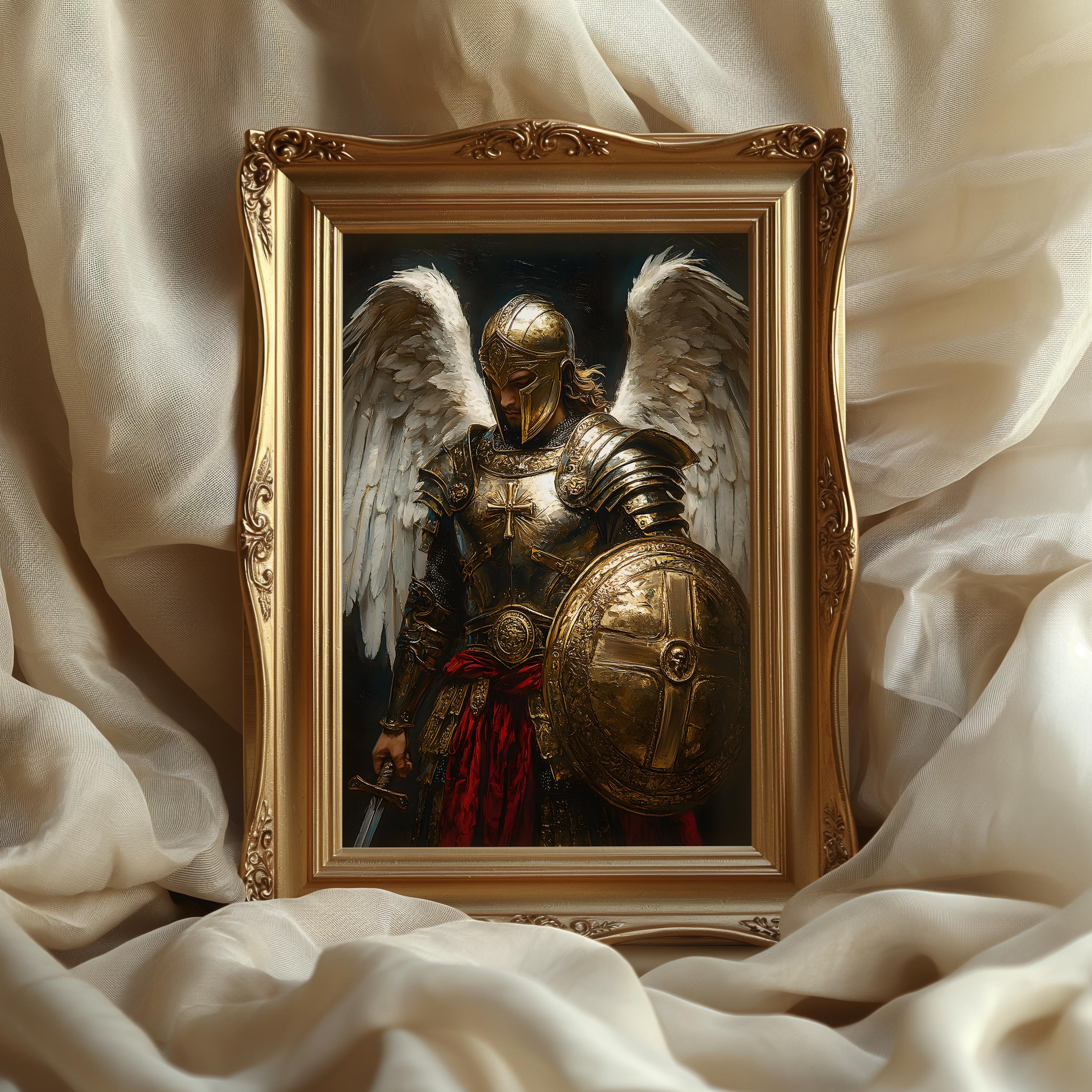 Archangel Michael Poster, Celestial Warrior Art, Religious Painting ...