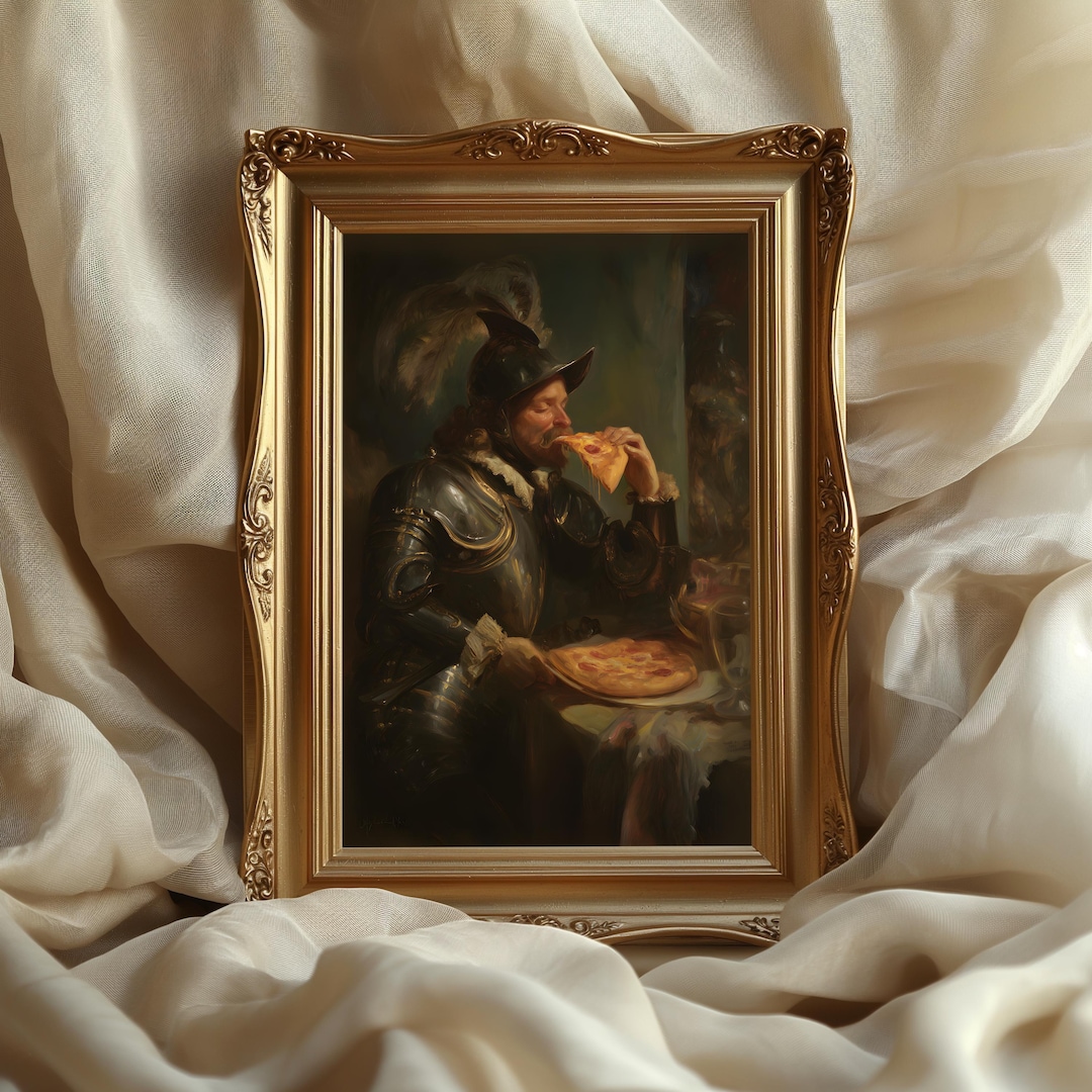 Knight Eating Pizza Poster, Funny Renaissance Art Print, Baroque Wall ...