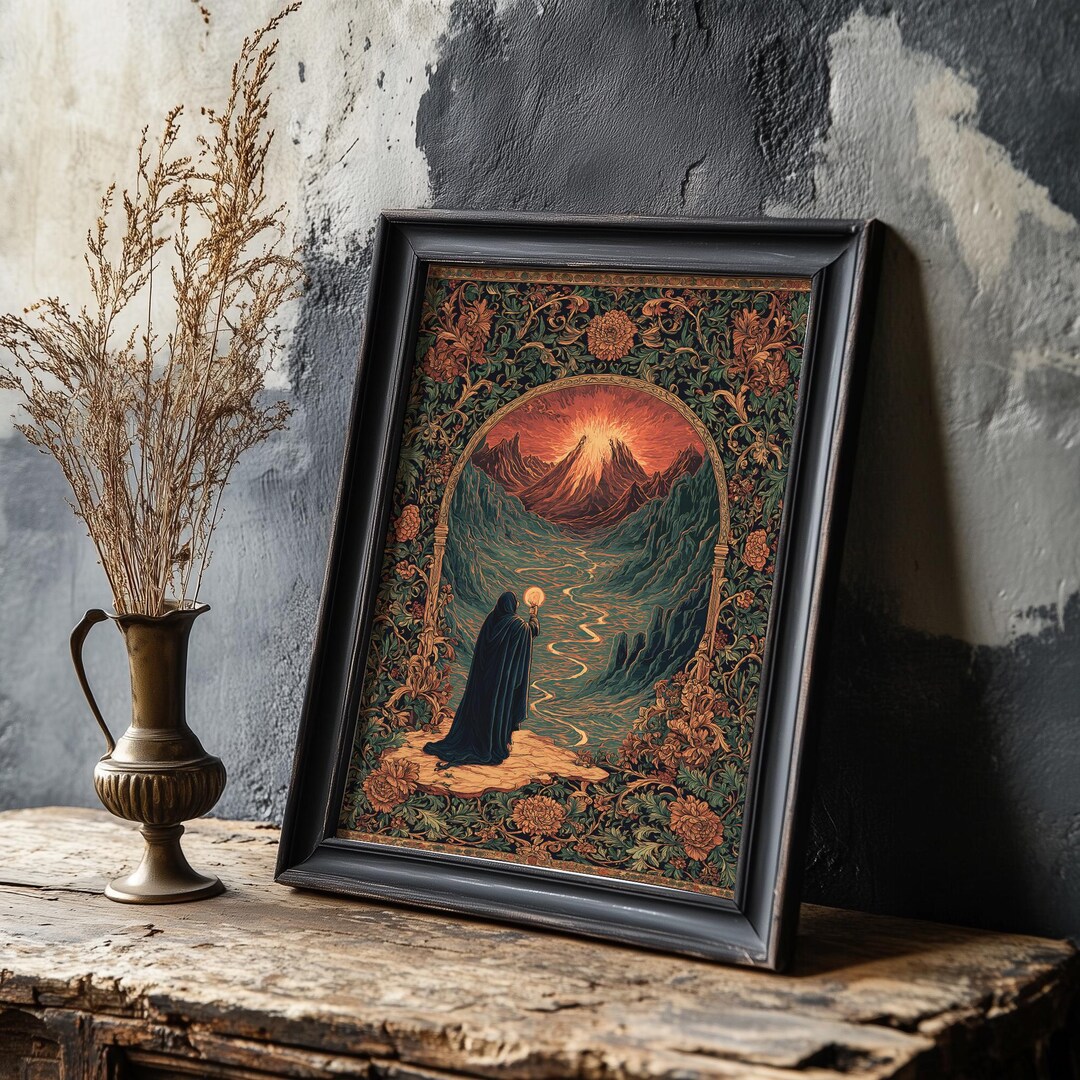 Wizard and Volcano Art Print: Occult Tapestry Decor - Etsy