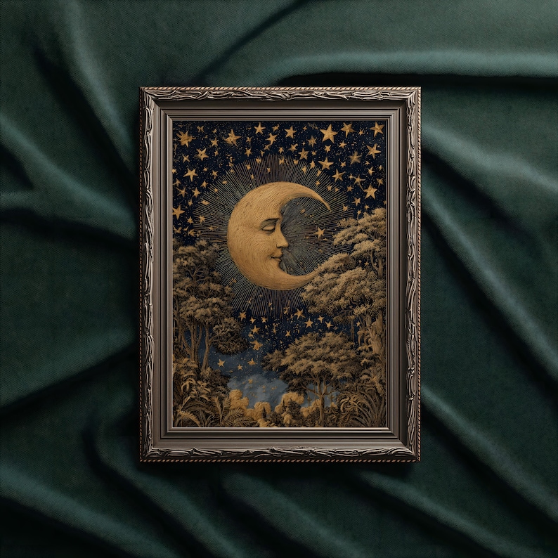 Celestial Moon Stars Art Print: Vintage Witch Wall Decor - Etsy
