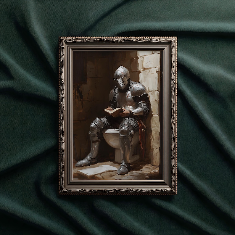 Medieval Knight on Toilet Poster: Funny Bathroom Art, Humor Book Lover ...