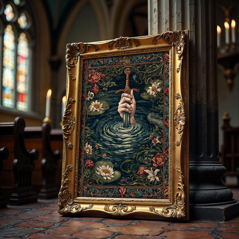 Lady of the Lake: King Arthur Excalibur Poster, Medieval Tapestry Print ...