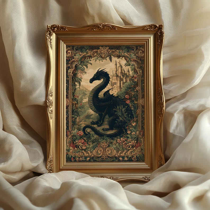 Dragon Medieval Tapestry Art Print, Gothic Fantasy Wall Decor ...