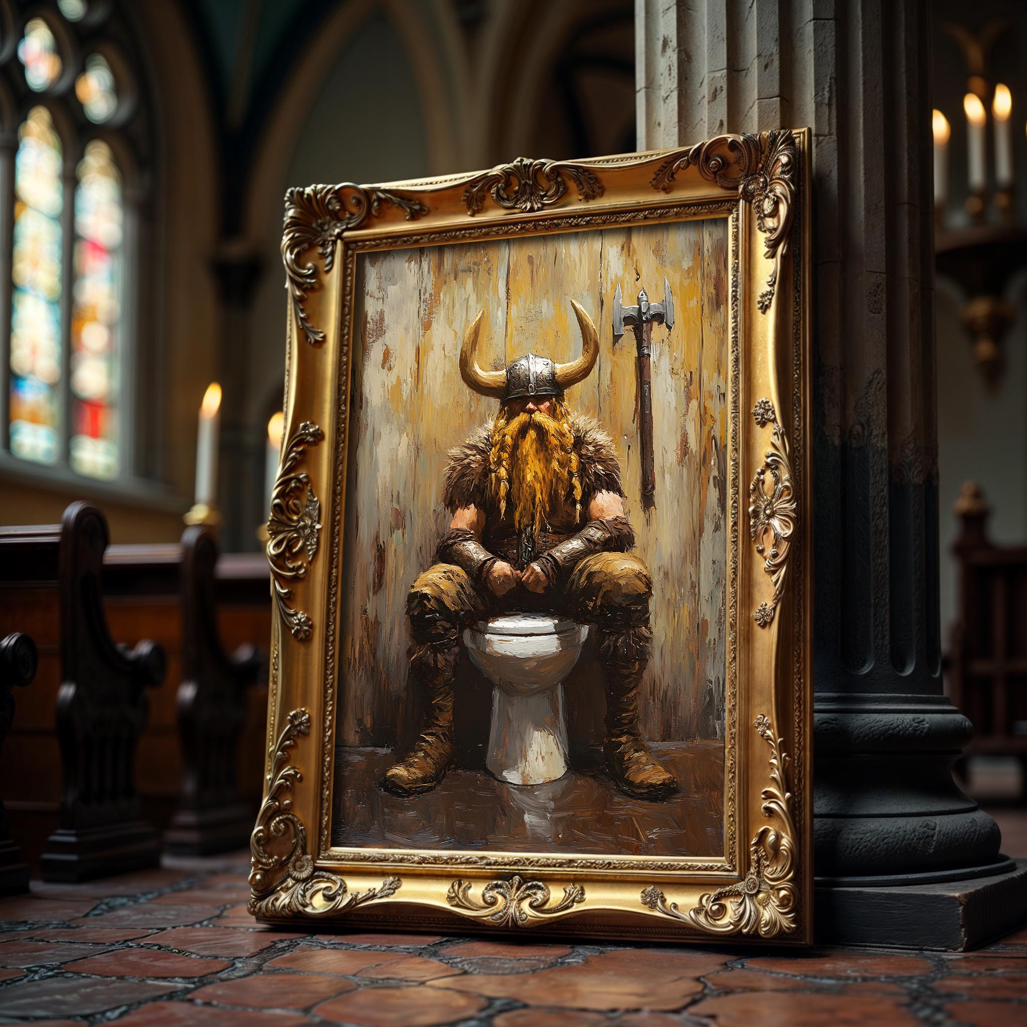 Viking on Toilet Funny Art Print, Nordic Humor Poster, Medieval ...