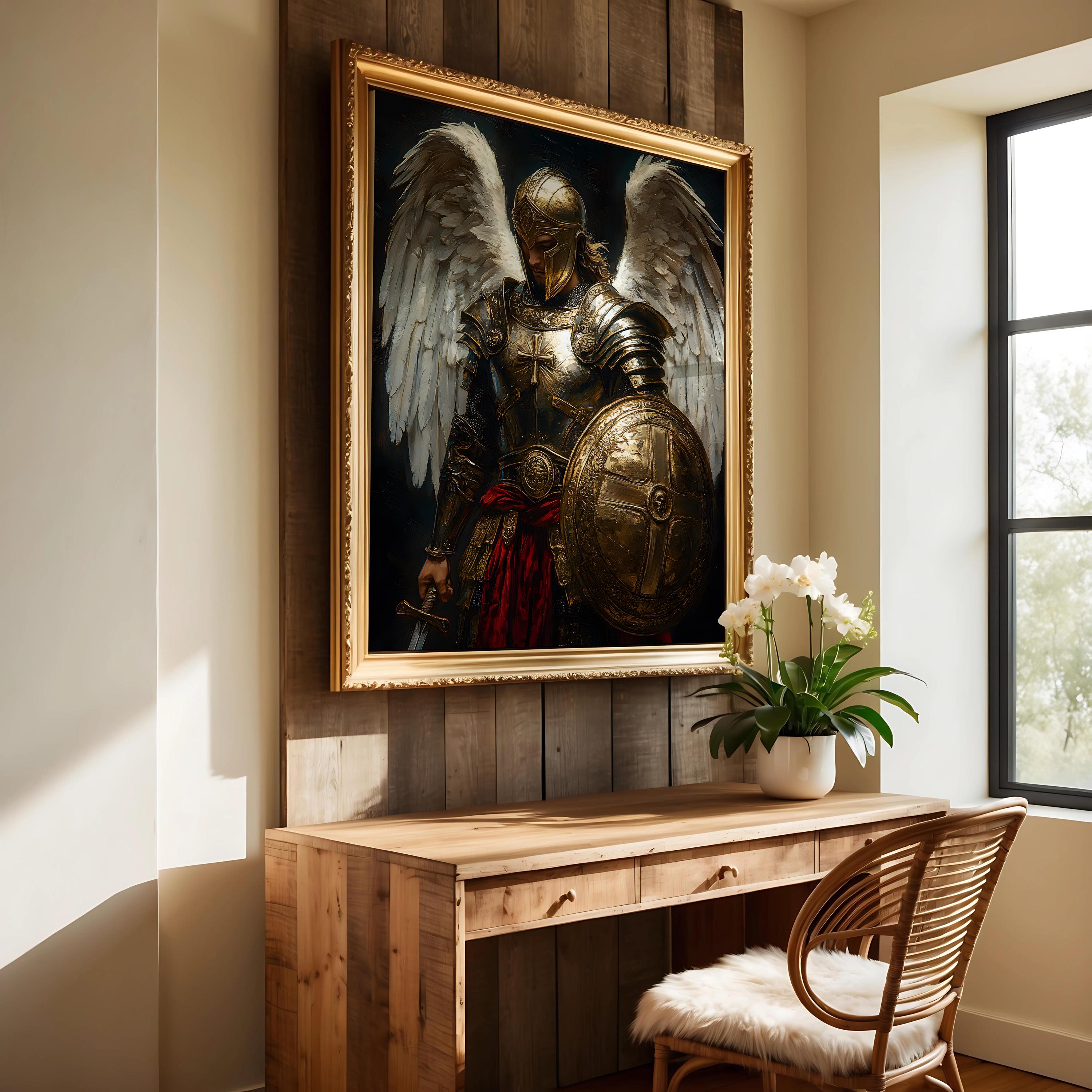 Archangel Michael Poster, Celestial Warrior Art, Religious Painting ...