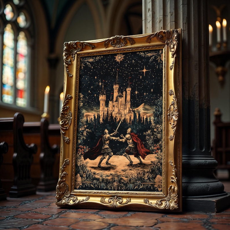 Medieval Knight Wall Art: Fantasy Castle Poster, Fight Illustration - Etsy
