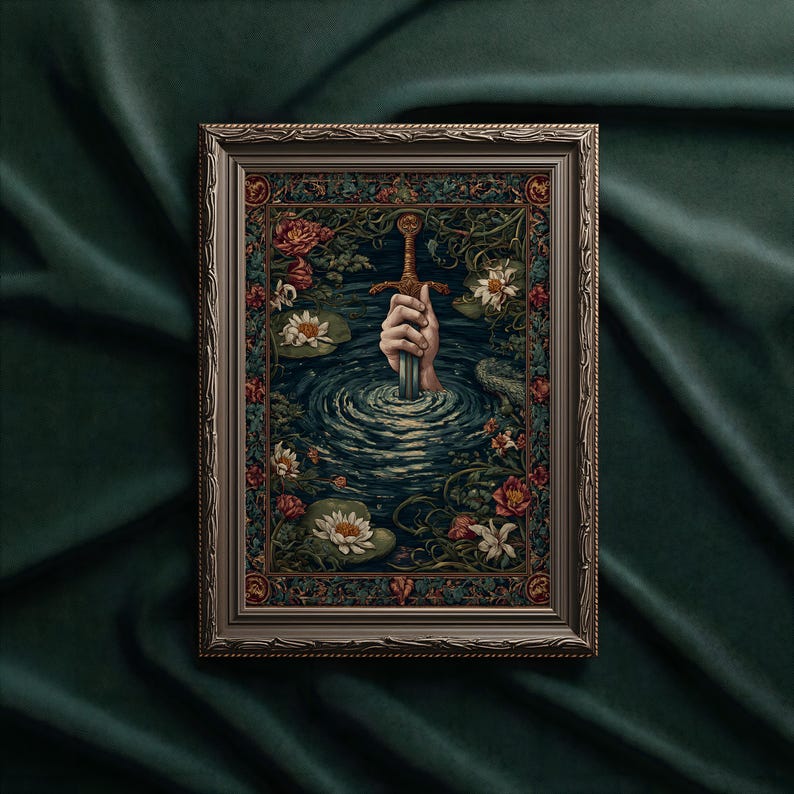 Lady of the Lake: King Arthur Excalibur Poster, Medieval Tapestry Print ...